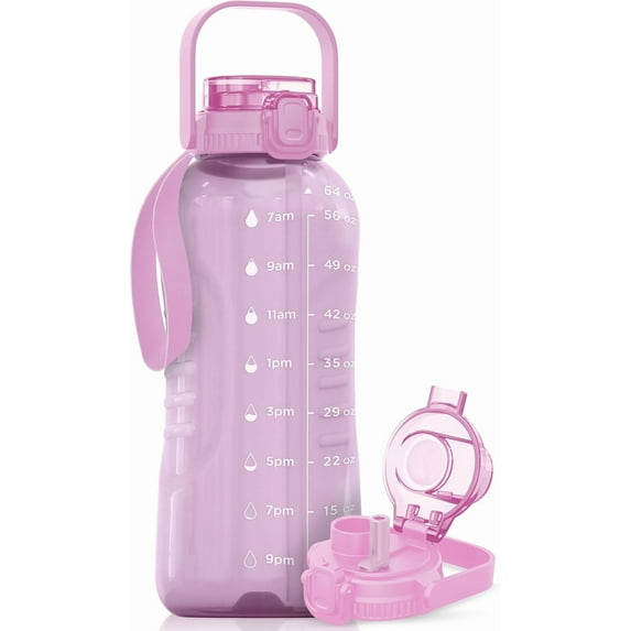 FIT 64 oz Water with Time Marker - 2in1 Straw & Chug Lid - BPA Free Big ...