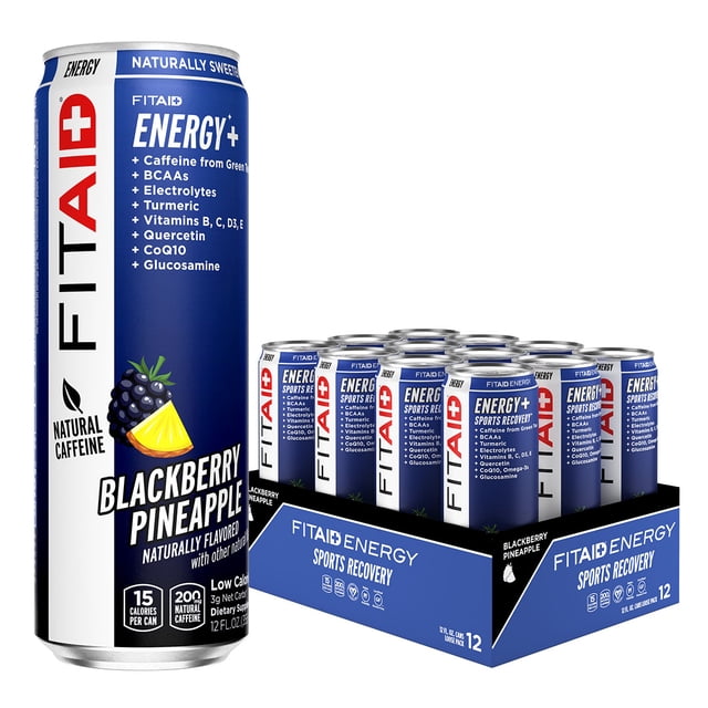 FITAID Energy Drink, 200mg Caffeine, Keto, Blackberry Pineapple, BCAAs ...