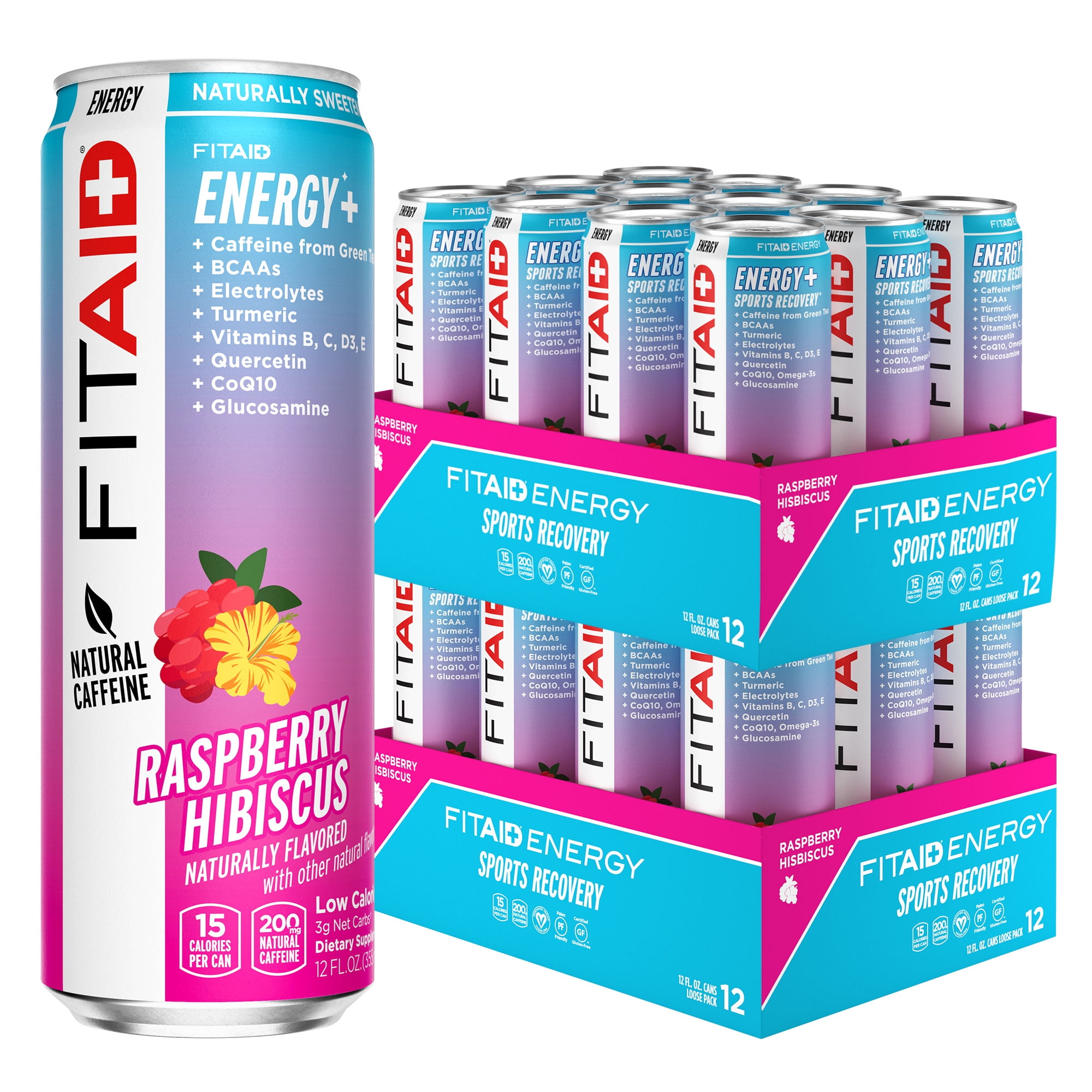 FITAID Energy Drink, 200mg Caffeine, Keto, Raspberry, BCAAs ...