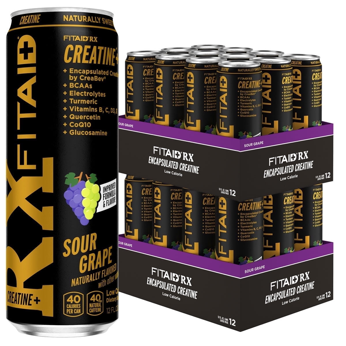 FITAID RX Fitness Drink, Sour Grape, 24-Pack, Creatine, BCAAs ...