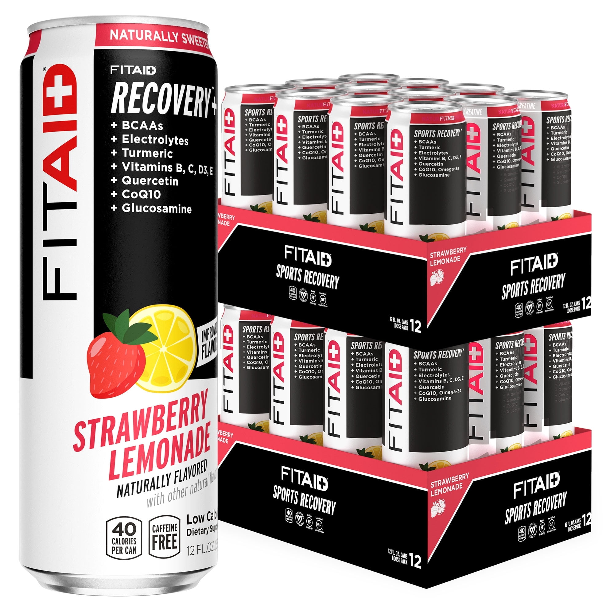 FITAID Recovery Blend, Strawberry Lemonade, BCAAs, Glucosamine ...