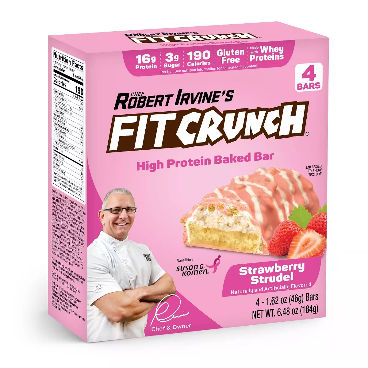 FITCRUNCH Strawberry Strudel, High Protein Baked Bar, 16g Protein, 4ct ...