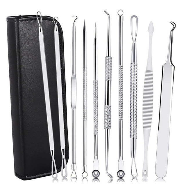 FITDON Dual-Ended 10 Pcs Blackhead Remover Pimple Popper Tool Kit for ...