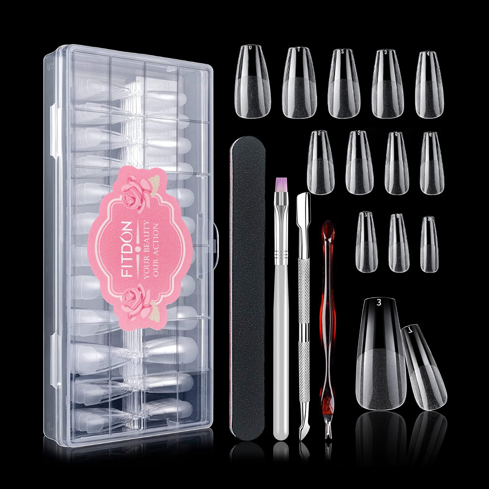 Fitdon 240pcs Long Coffin False Nail Tips Clear Acrylic Nail Tips