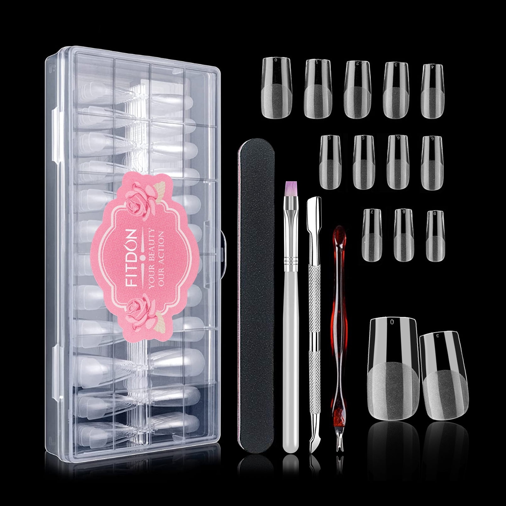 FITDON 240PCS Square Nail Tips, Clear Acrylic False Nail Tips Full ...