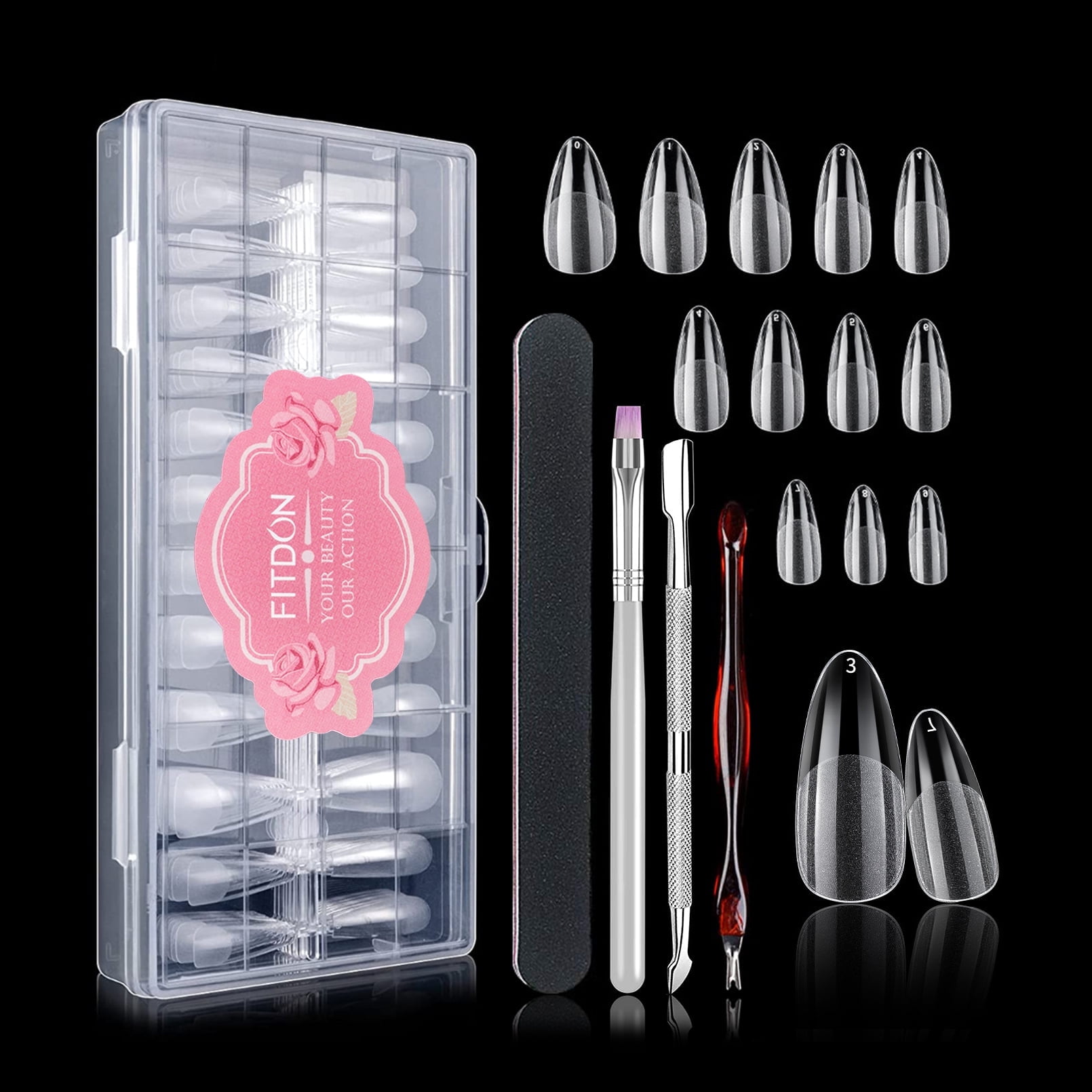 FITDON 240PCS Clear Medium Almond Acrylic Nail Tips, Full Cover ...