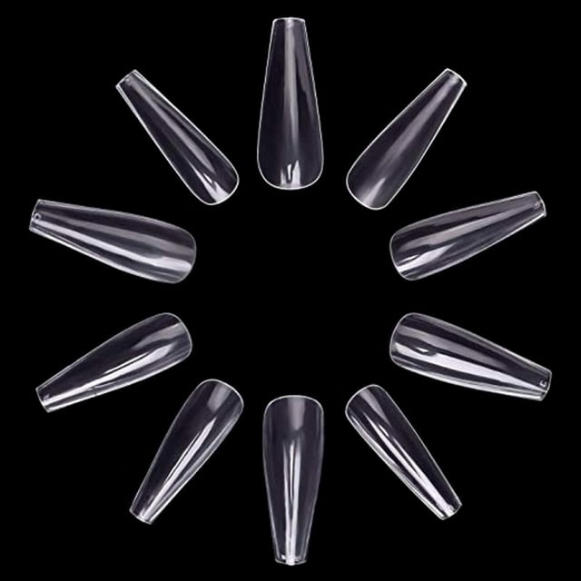Fitdon 600pcs Long Coffin Ballerina Fake Nail Tips Clear Full Cover