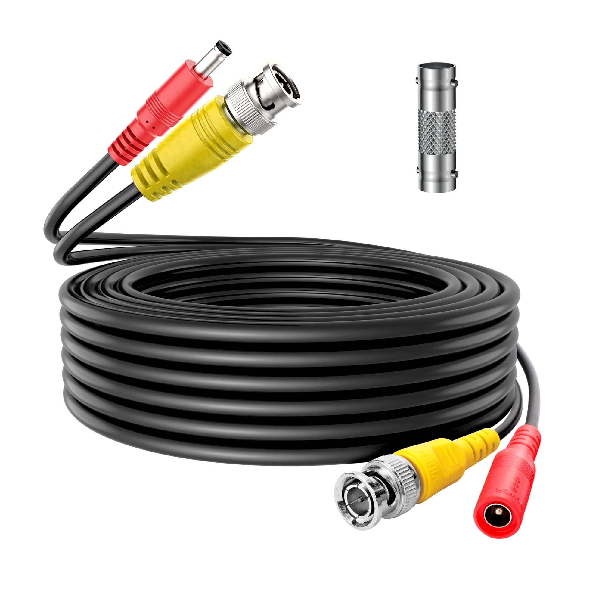 FITE ON 25FT Black BNC Pre-Made Power & Video Cable for CCTV Security ...
