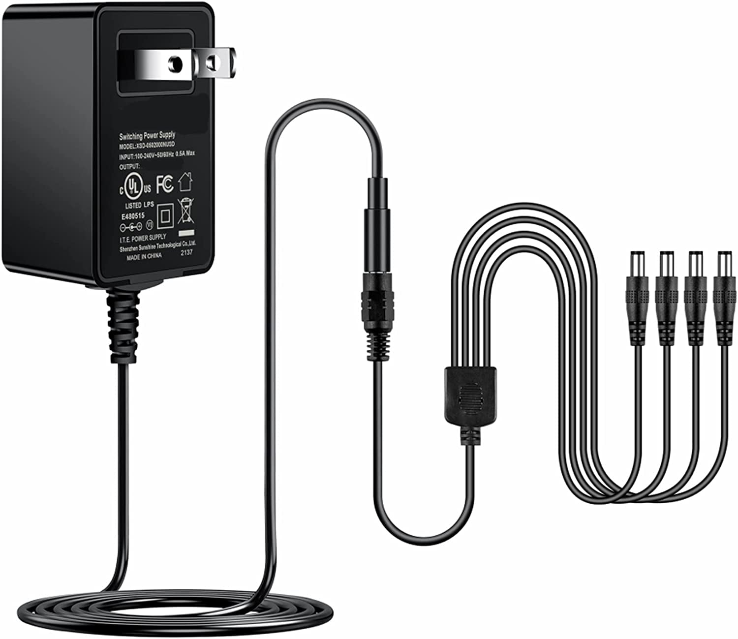 FITE ON 12VDC Replacement Security Camera Adapter with 4 Way Cable ...