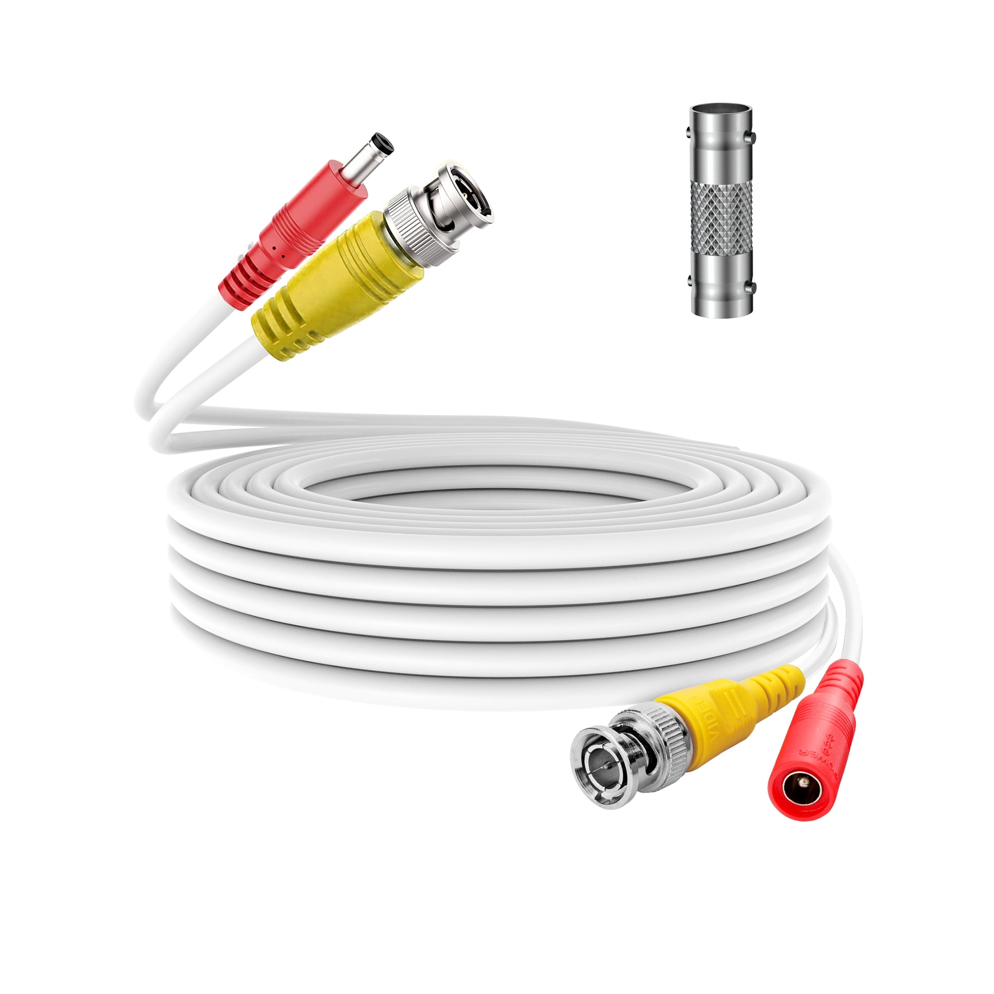 FITE ON 50FT White Pre-Made BNC Video and Power Cable for Surveillance ...