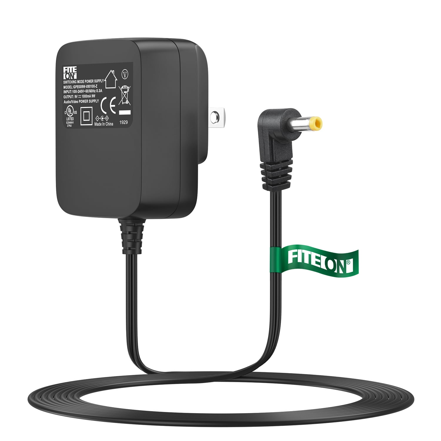 FITE ON 9V 1A AC/DC Adapter Power Supply Cord Cable Charger with OD: 4 ...