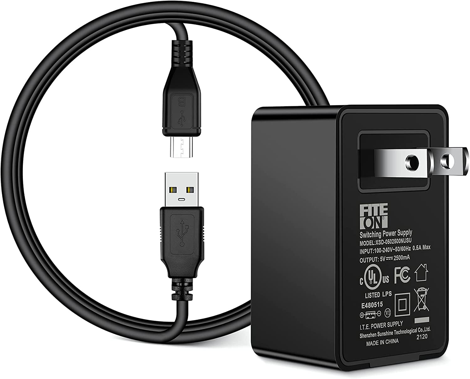 FITE ON Micro USB Cable, AC Adapter & Wall Charger Replacement for ...