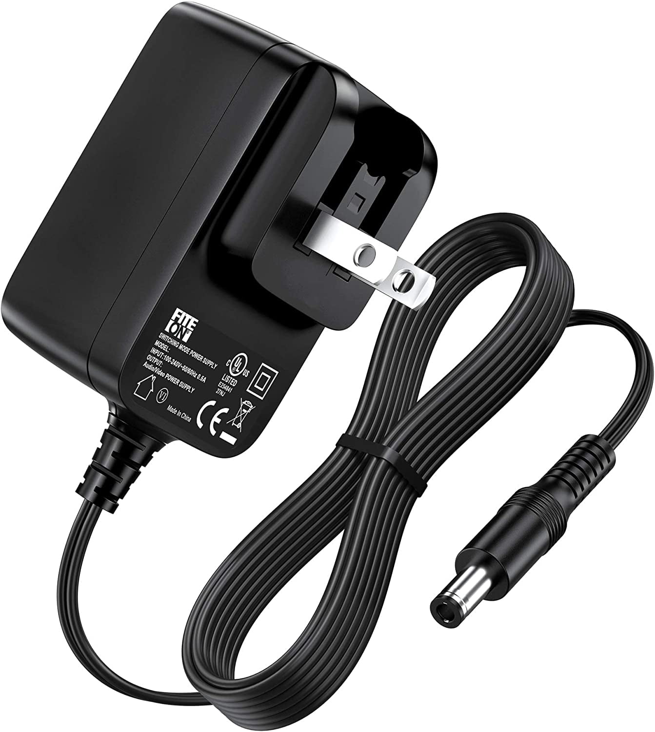 FITE ON [UL Listed] Negative Tip 9V 1A Power Supply Charger (Input AC ...