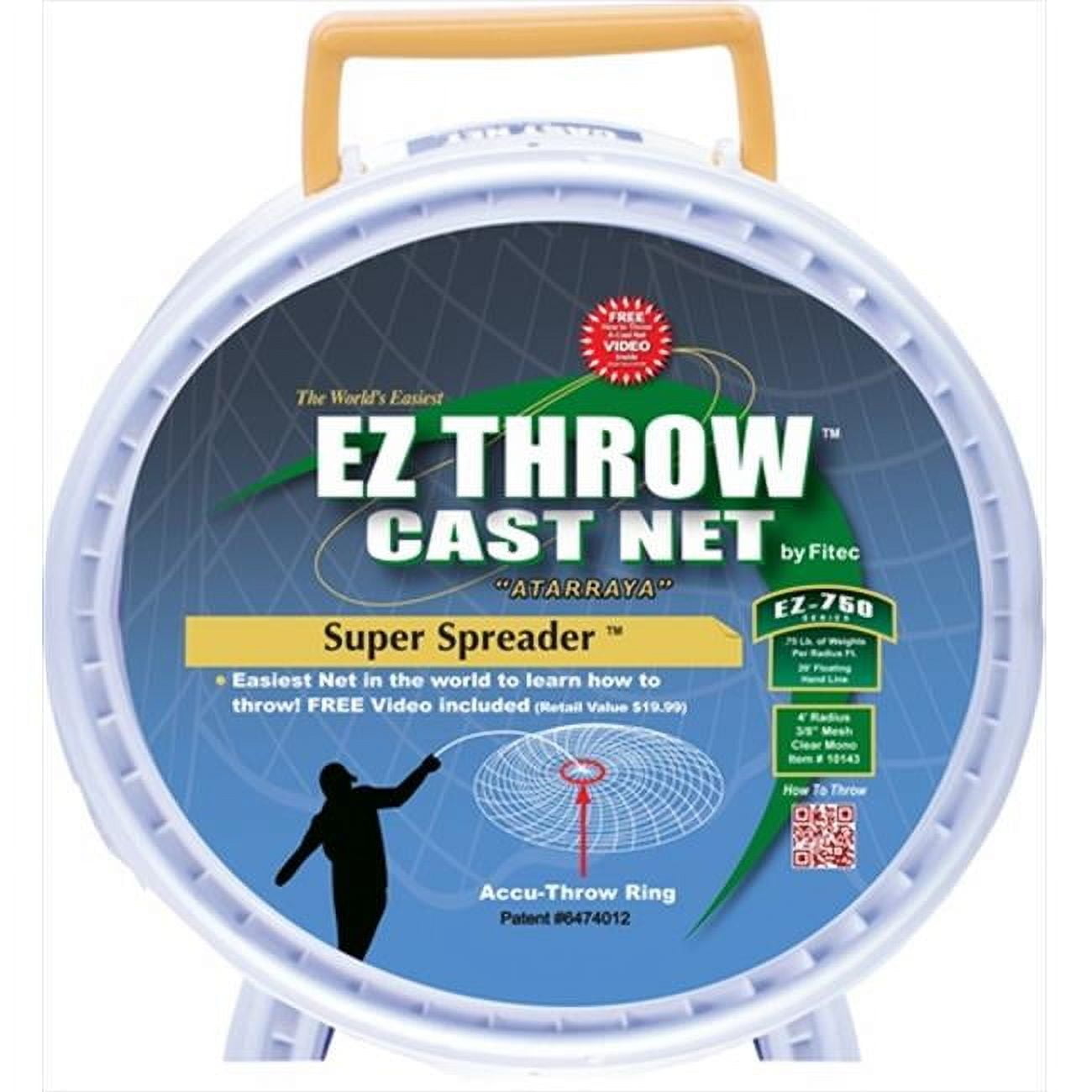 FITEC EZ750 EZ Throw Super Spreader Cast Net 6'x3/8'' Mesh Clear 3/4 lb ...