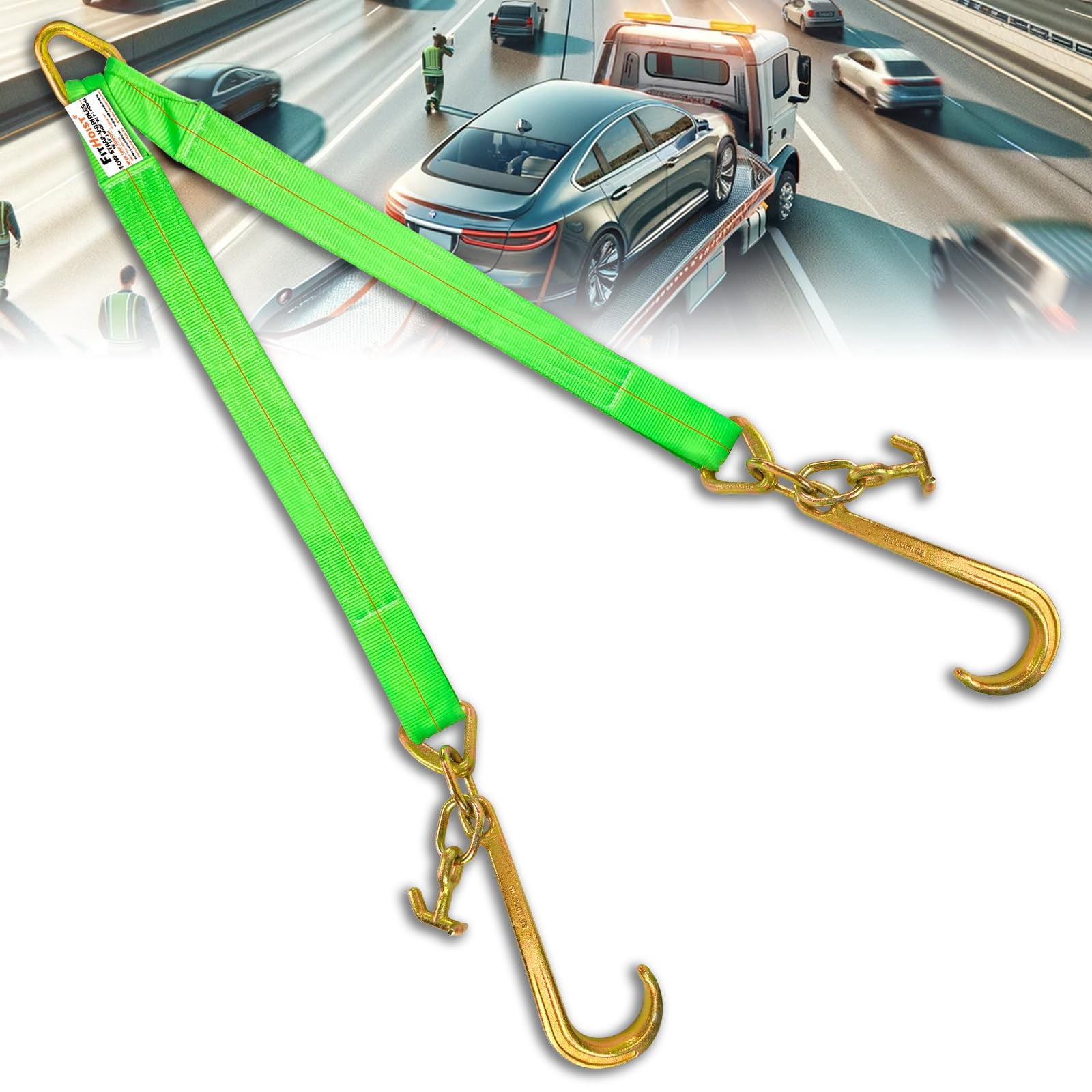 FITHOIST V Bridle Tow SSF20 Strap w/ 15'' 3" x 36'' Recovery V-Strap ...