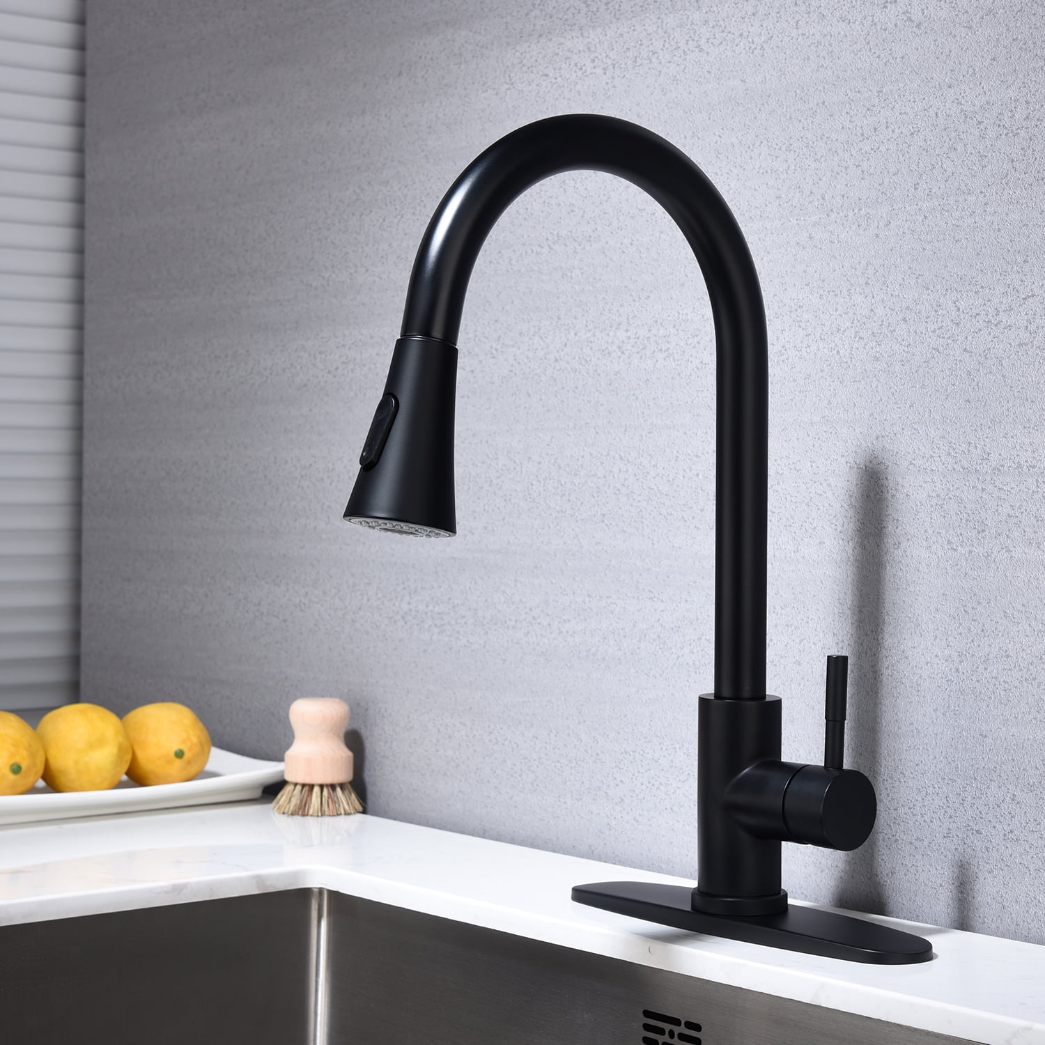 FITHOOD Single Handle High Arc Brushed Nickel Pull out Kitchen Faucet ...