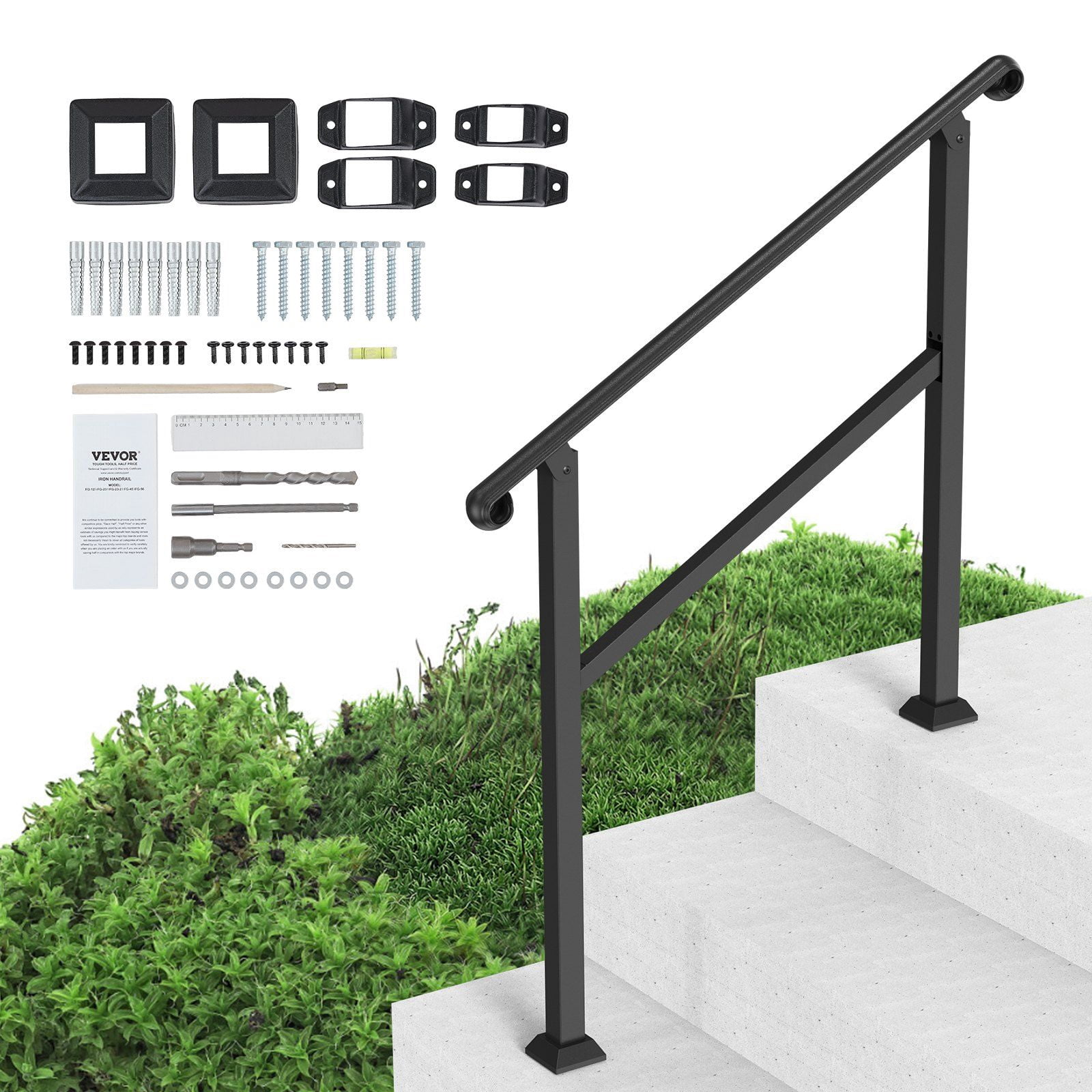 FITHOOD 2-3 Step Handrails for Outdoor Steps for Seniors Porch Deck ...