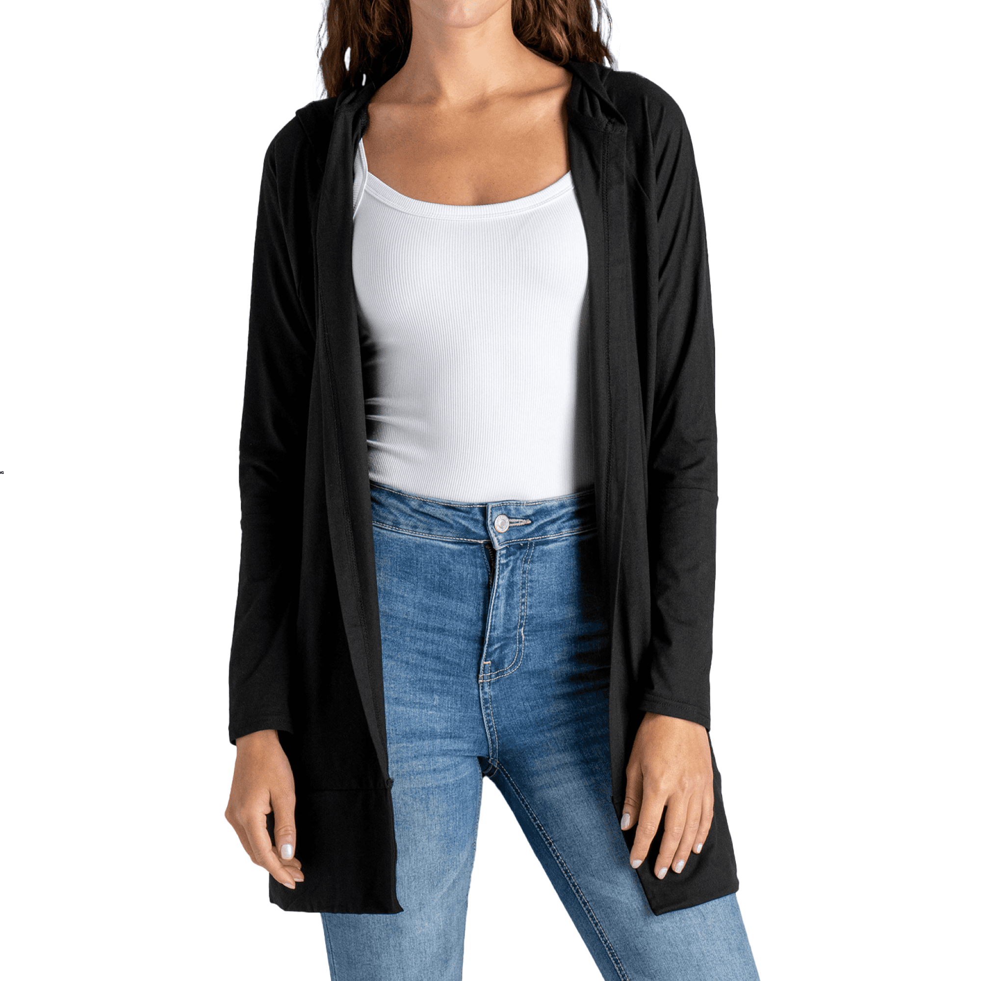 FITKICKS Everywear Lightweight Hooded Cardigan with Pockets, Black ...