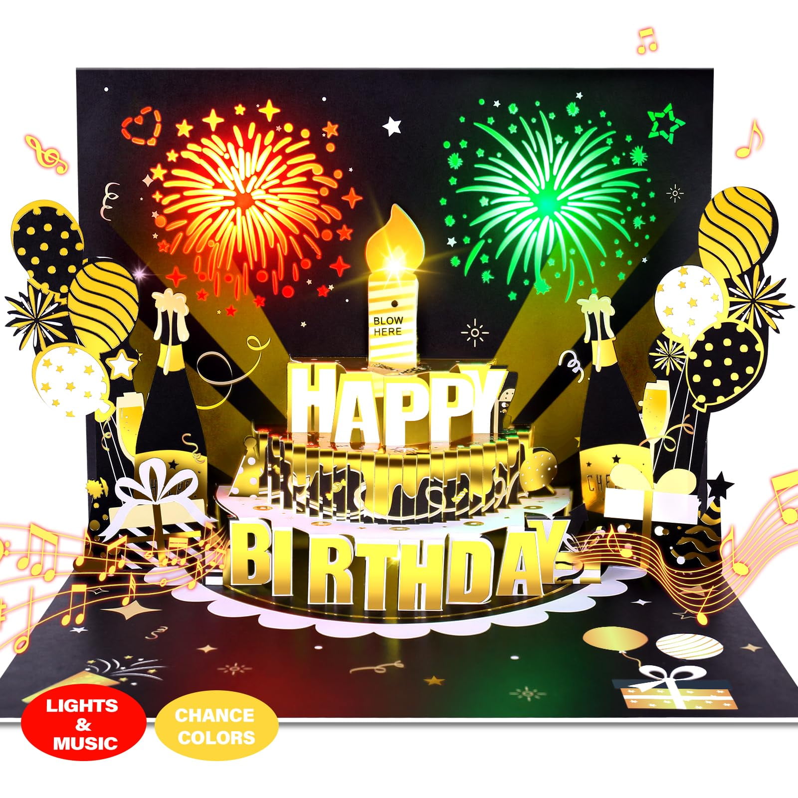 FITMITE Happy Birthday Cards, 3D Pop-Up Firework Birthday Cards with ...