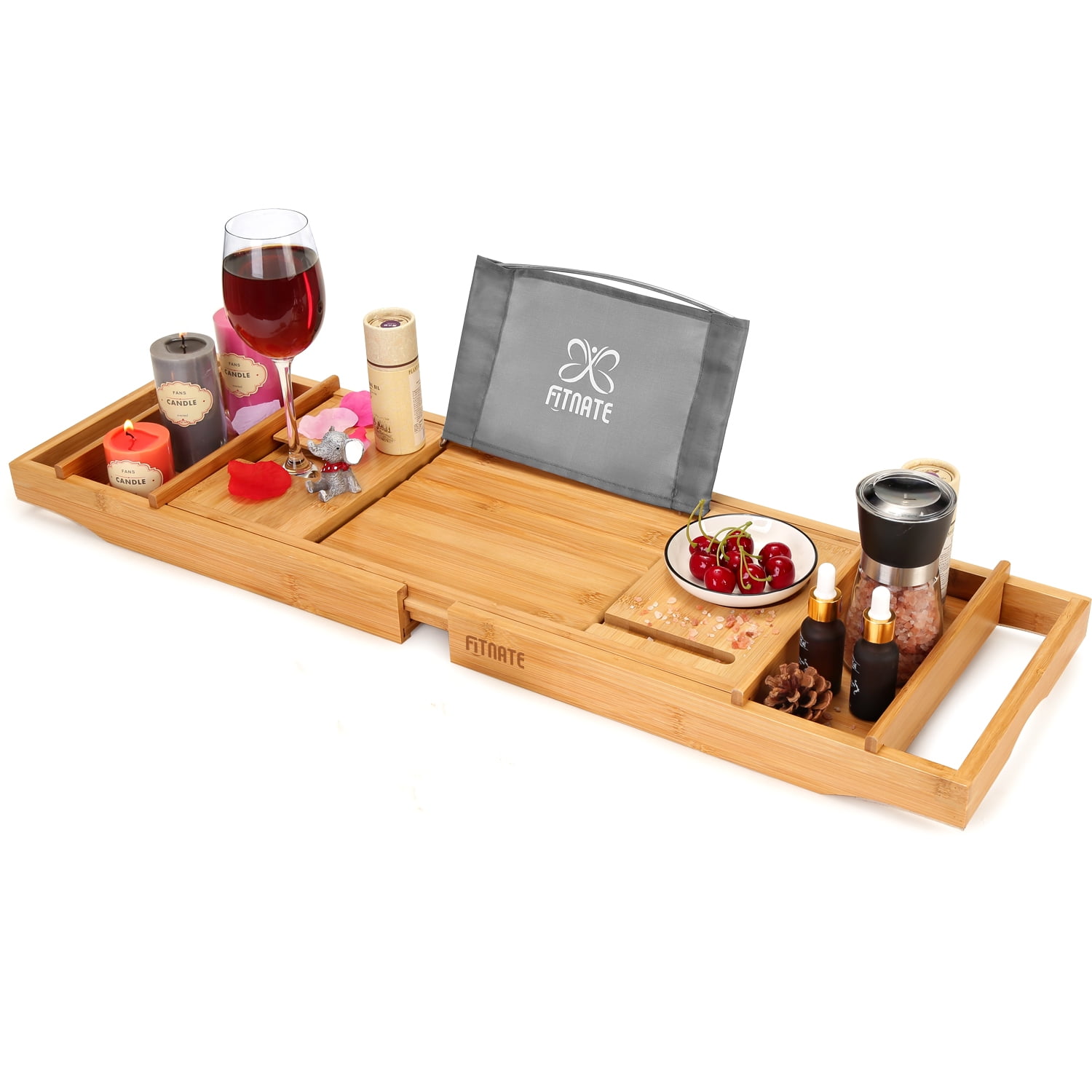 FITNATE Bamboo Bathtub Caddy Tray, Wooden Bathtub Caddy 31" to 43 ...