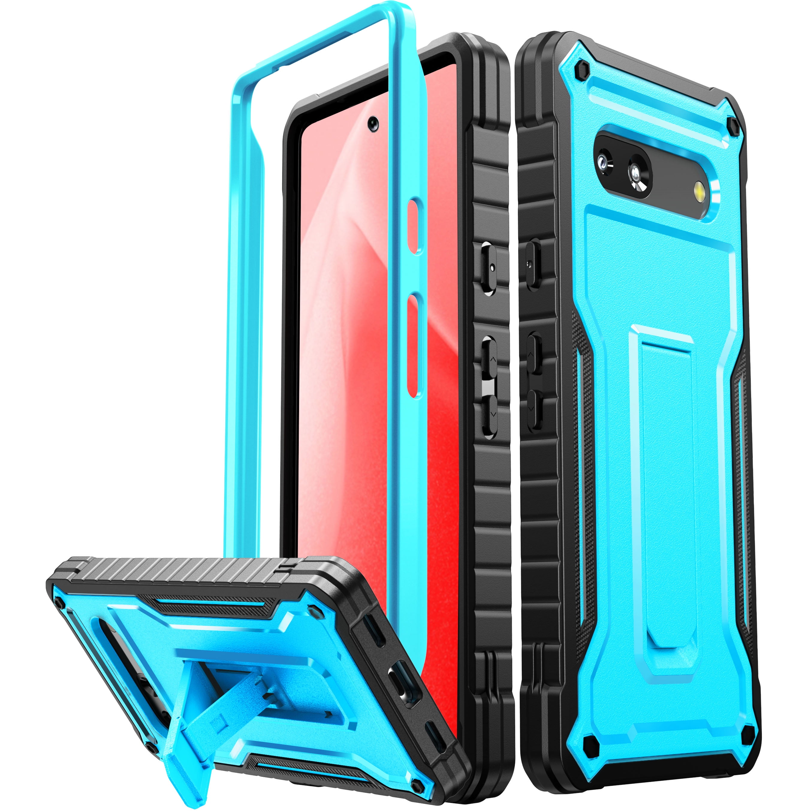 FITO For Google Pixel 7A Case, Rubber Shockproof Full-Body Phone Case with Kickstand (Blue ...