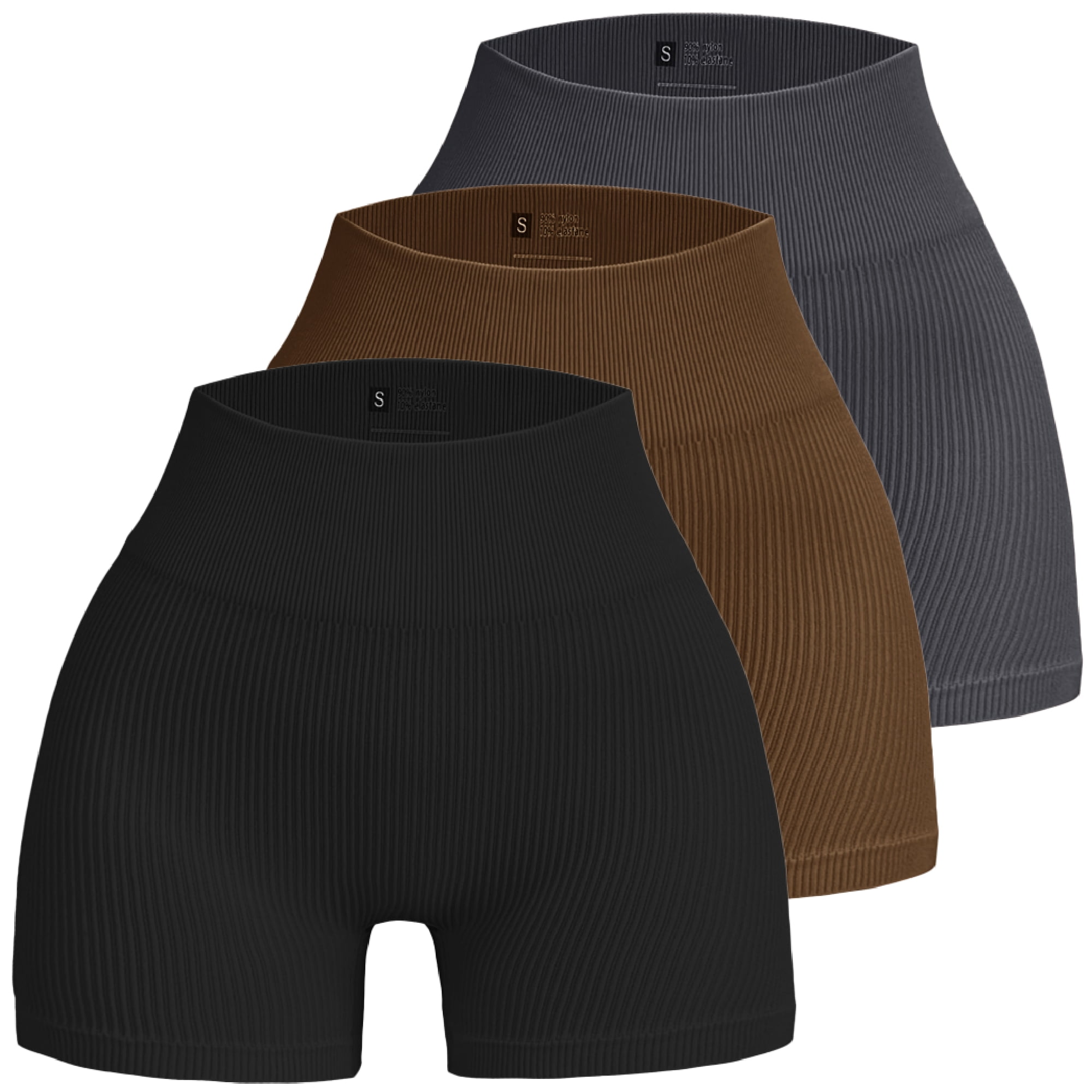 FITOP Women's Spandex Athletic Active Wear, 3 Piece Yoga Shorts, Ribbed ...