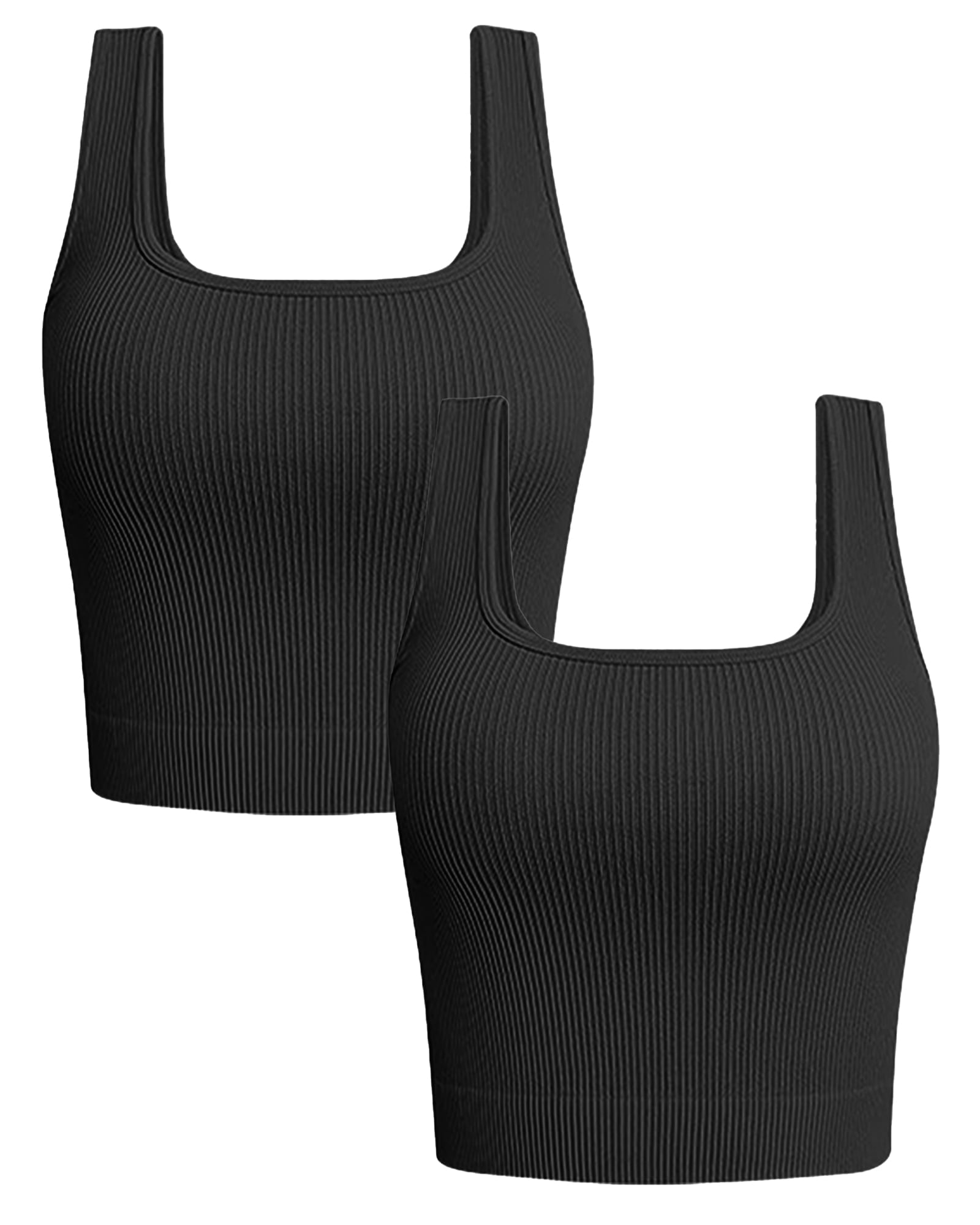 FITOP Women's 2 Piece Square Neck Tank Tops Ribbed Seamless Workout ...