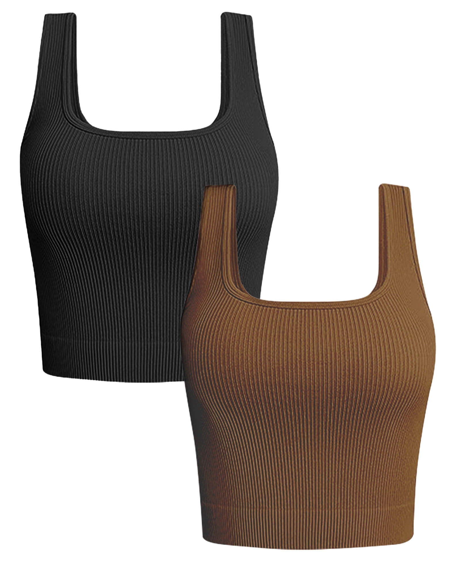 FITOP Women's 2 Piece Square Neck Tank Tops Ribbed Seamless Workout ...