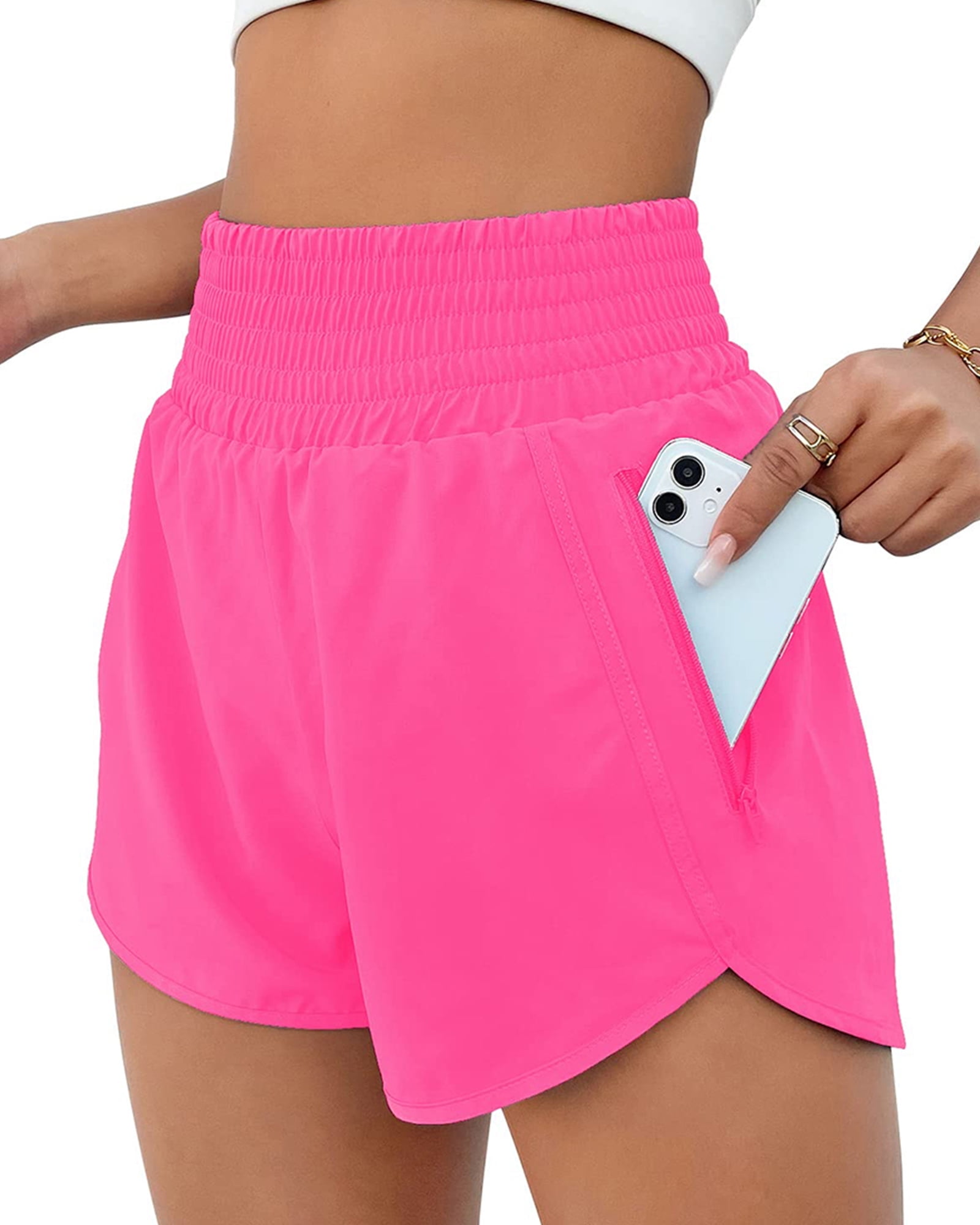 FITOP Women's Athletic Shorts High Waisted Running Shorts Zipper Pocket ...