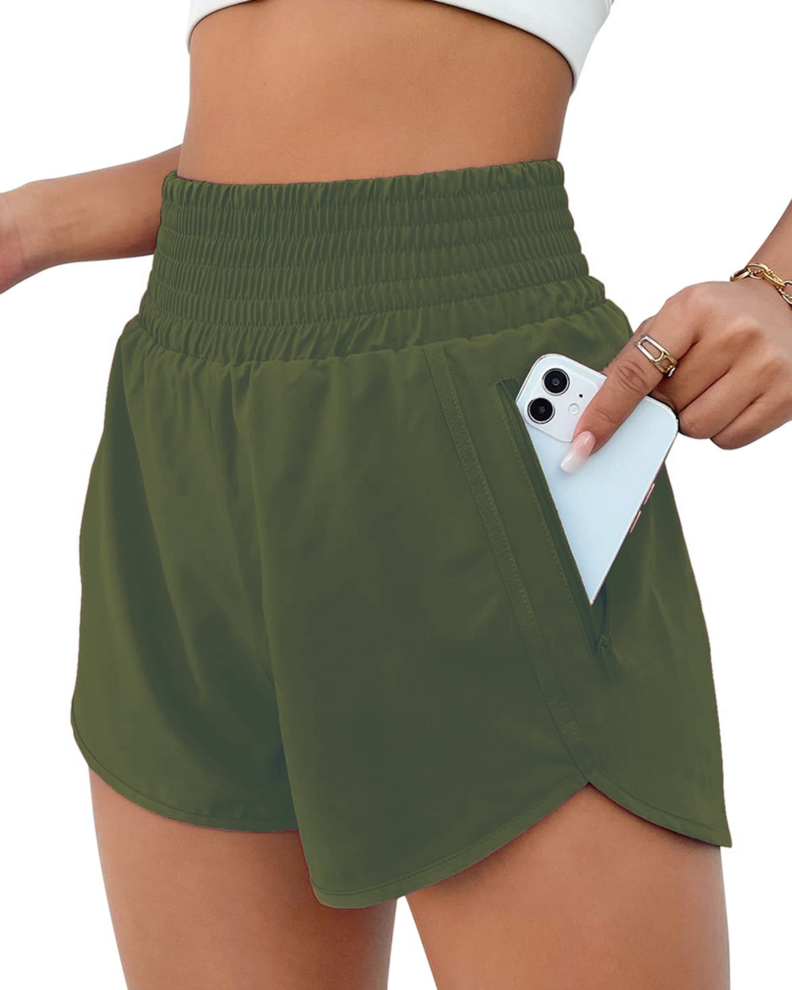 FITOP Women's Athletic Shorts High Waisted Running Shorts Zipper Pocket ...