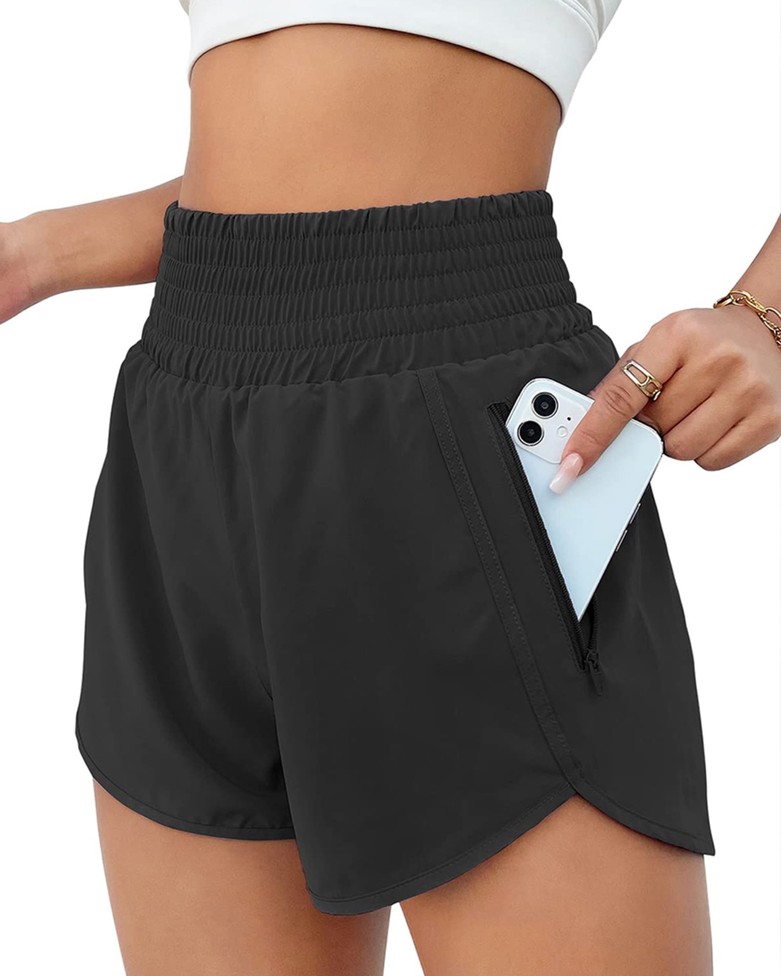 FITOP Women's Athletic Shorts High Waisted Running Shorts Zipper Pocket ...