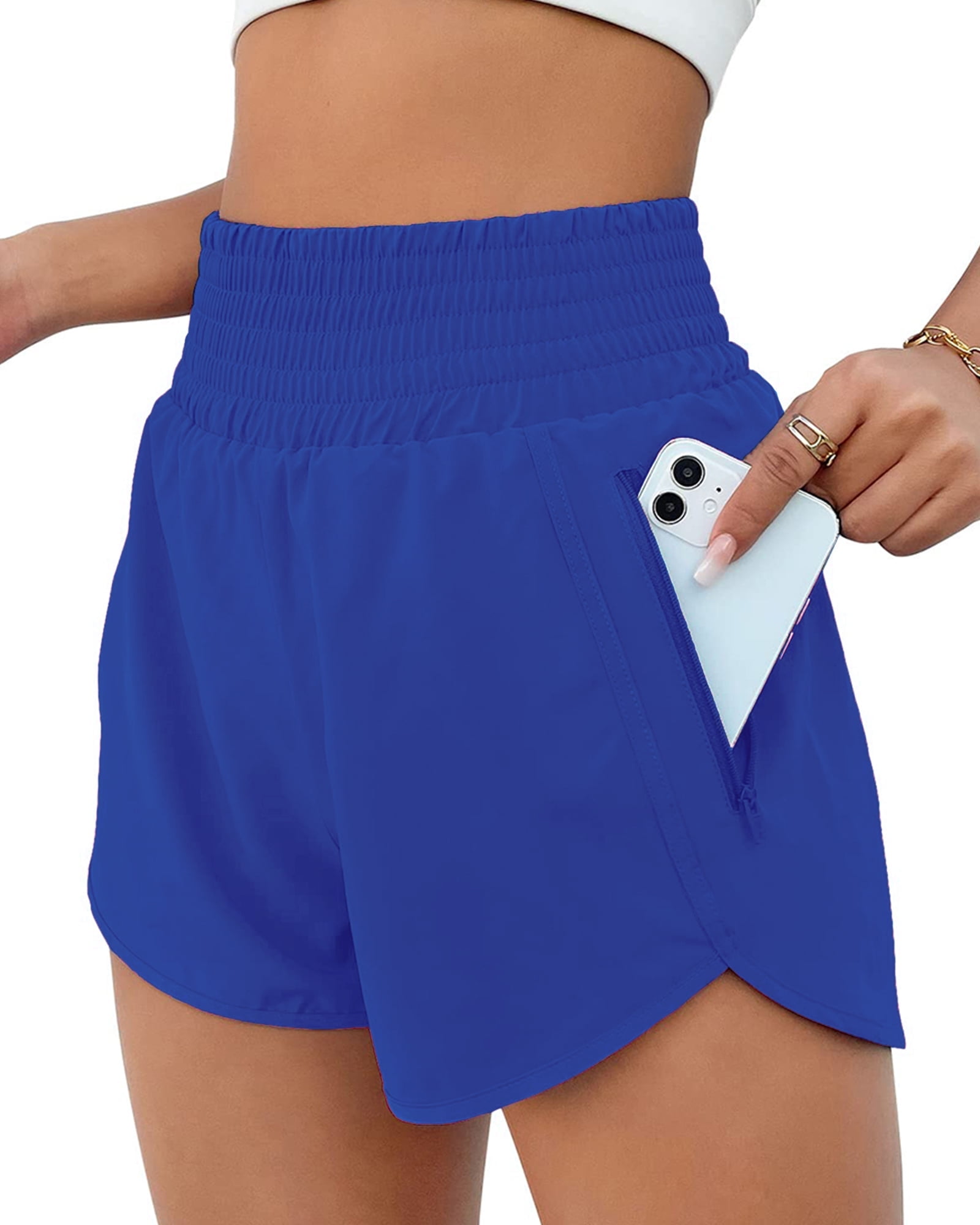 FITOP Women's Athletic Shorts High Waisted Running Shorts Zipper Pocket ...