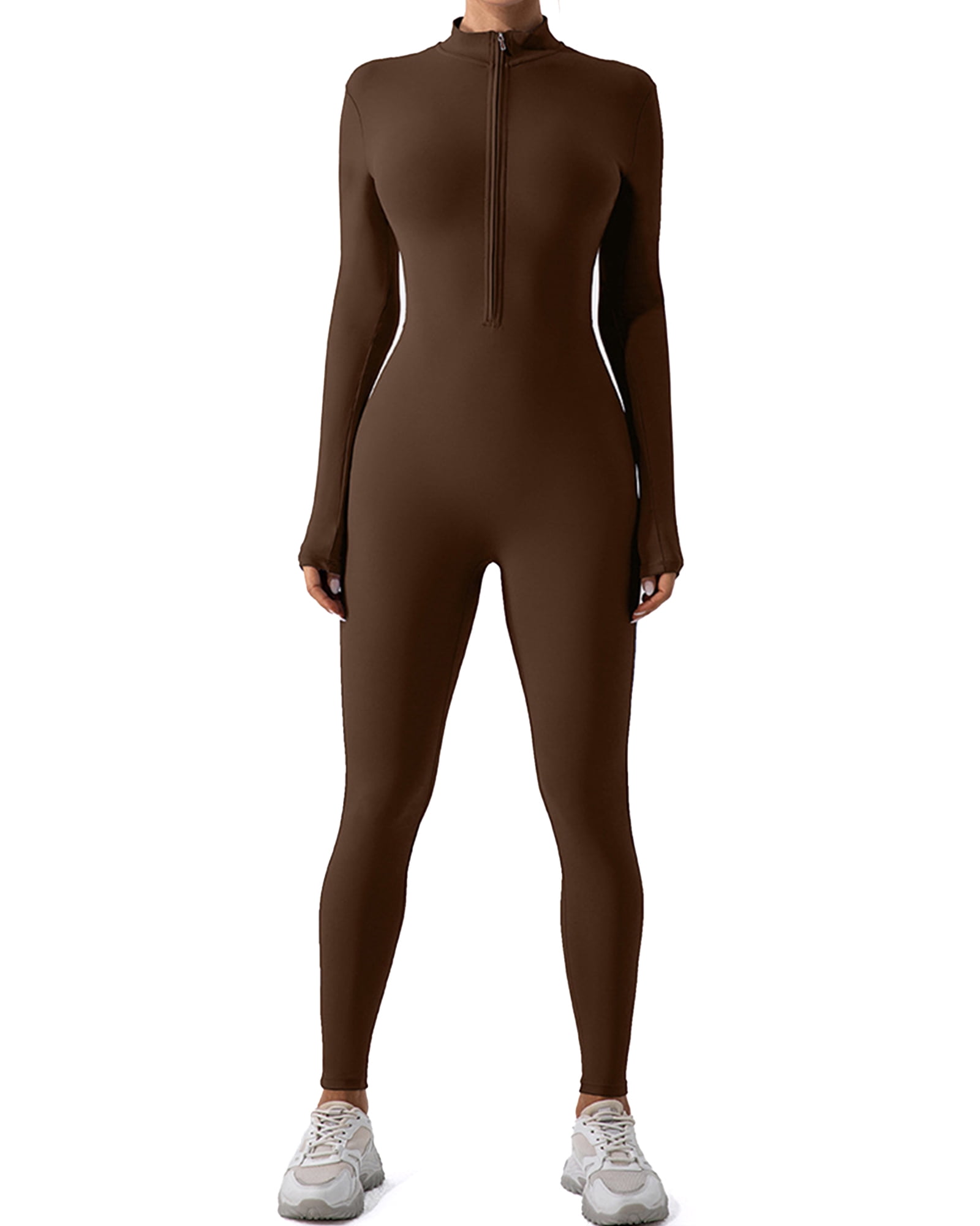 FITOP Women's Long Sleeve Workout Jumpsuit Zip Front Sport Romper ...