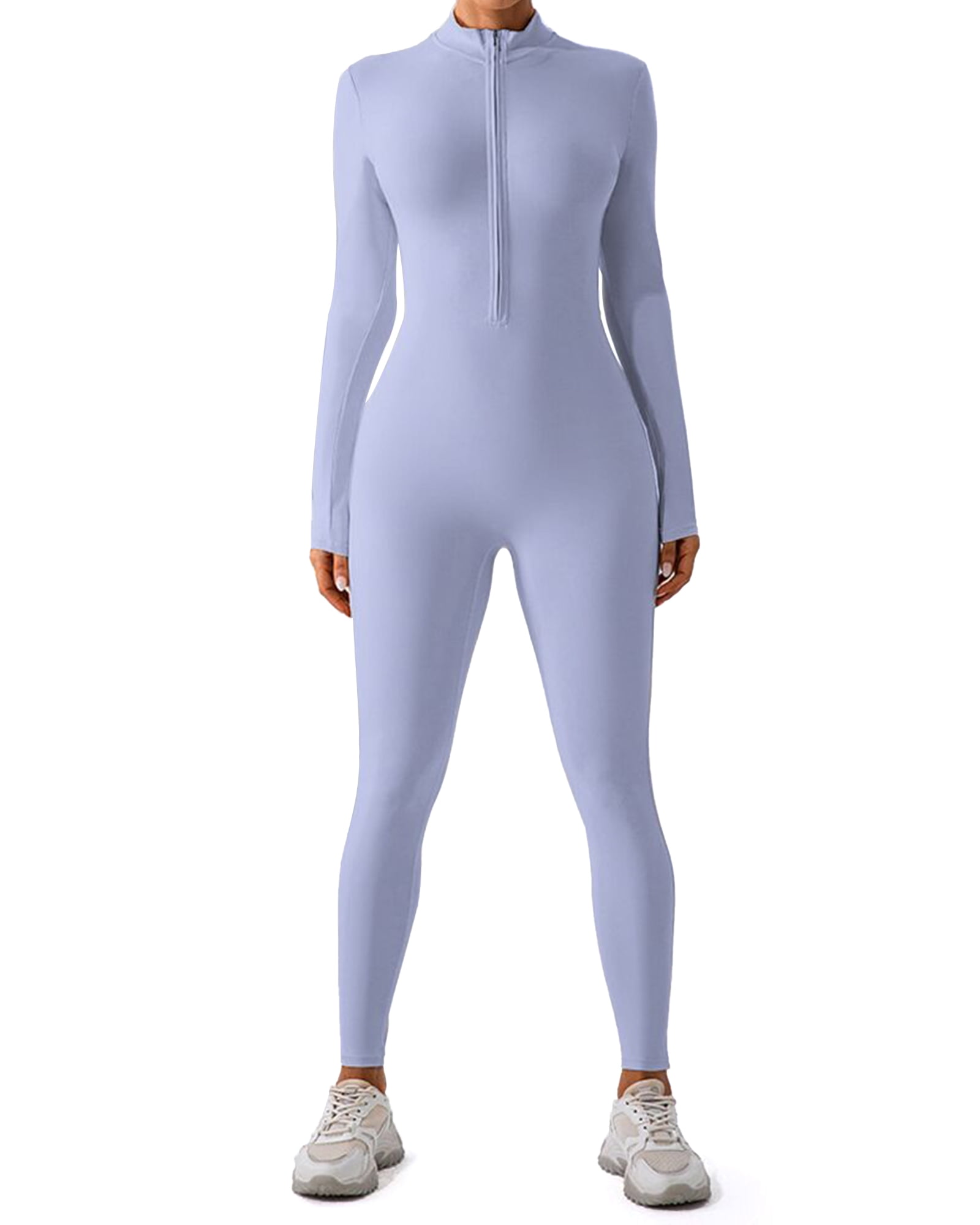 FITOP Women's Long Sleeve Workout Jumpsuit Zip Front Sport Romper ...