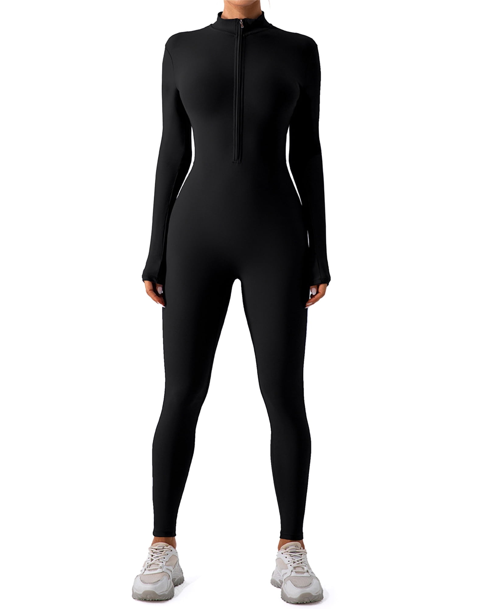 FITOP Women's Long Sleeve Workout Jumpsuit Zip Front Sport Romper ...