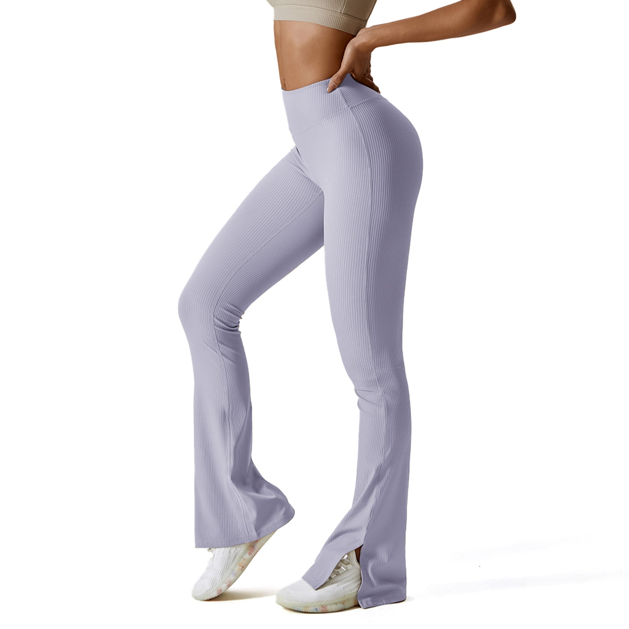 FITOP Womens Ribbed Flared Leggings Slit Hem High Waist Bootcut Yoga ...