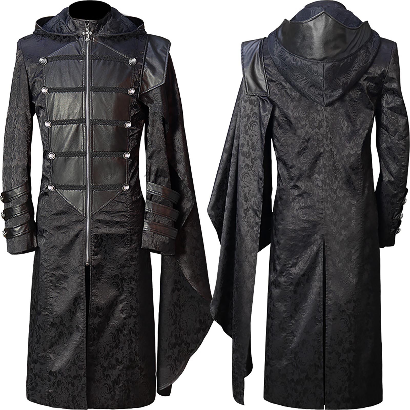 Voncos Gothic Jacket for Men Steampunk Leather Jacket Long Trendy Coat ...