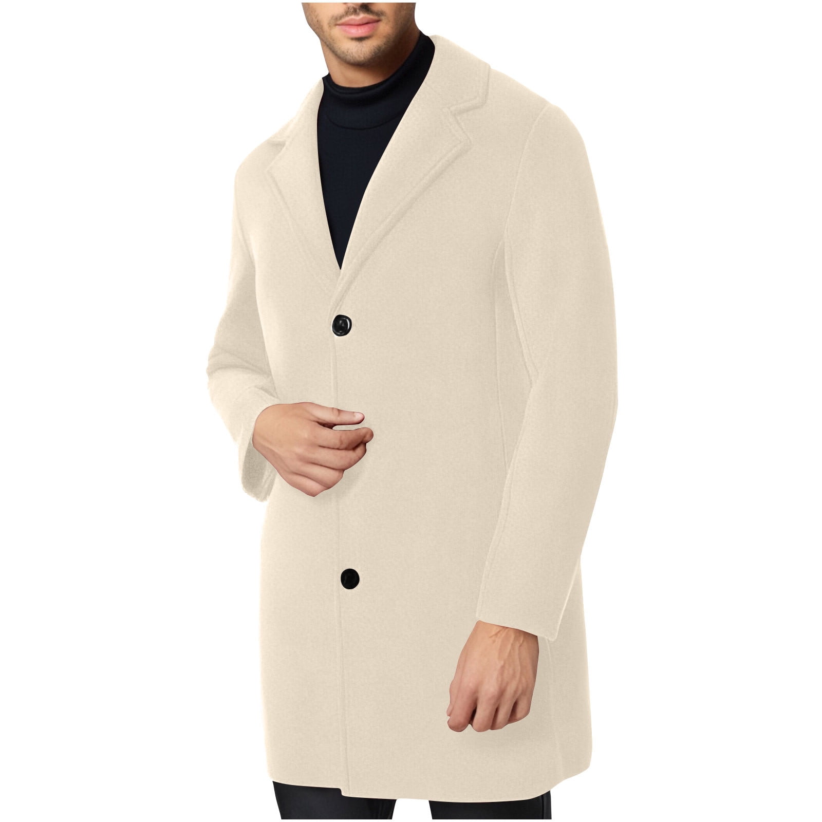 Voncos Wool Coat for Men Single Breasted Peacoat Winter Faux Fur Coat ...