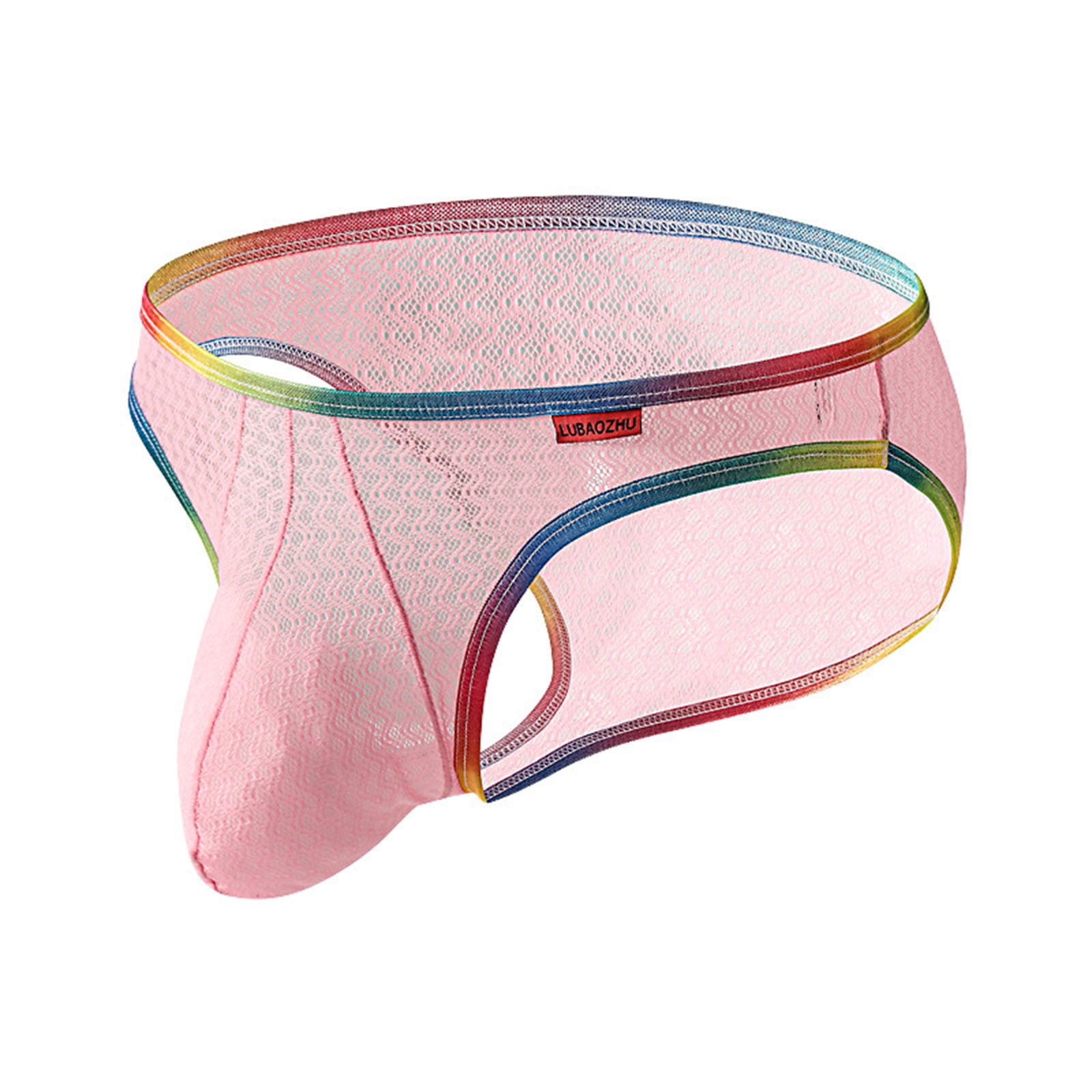 FITORON Mens Pink Rainbow Trim Mesh Briefs, Nylon Spandex Moisture ...