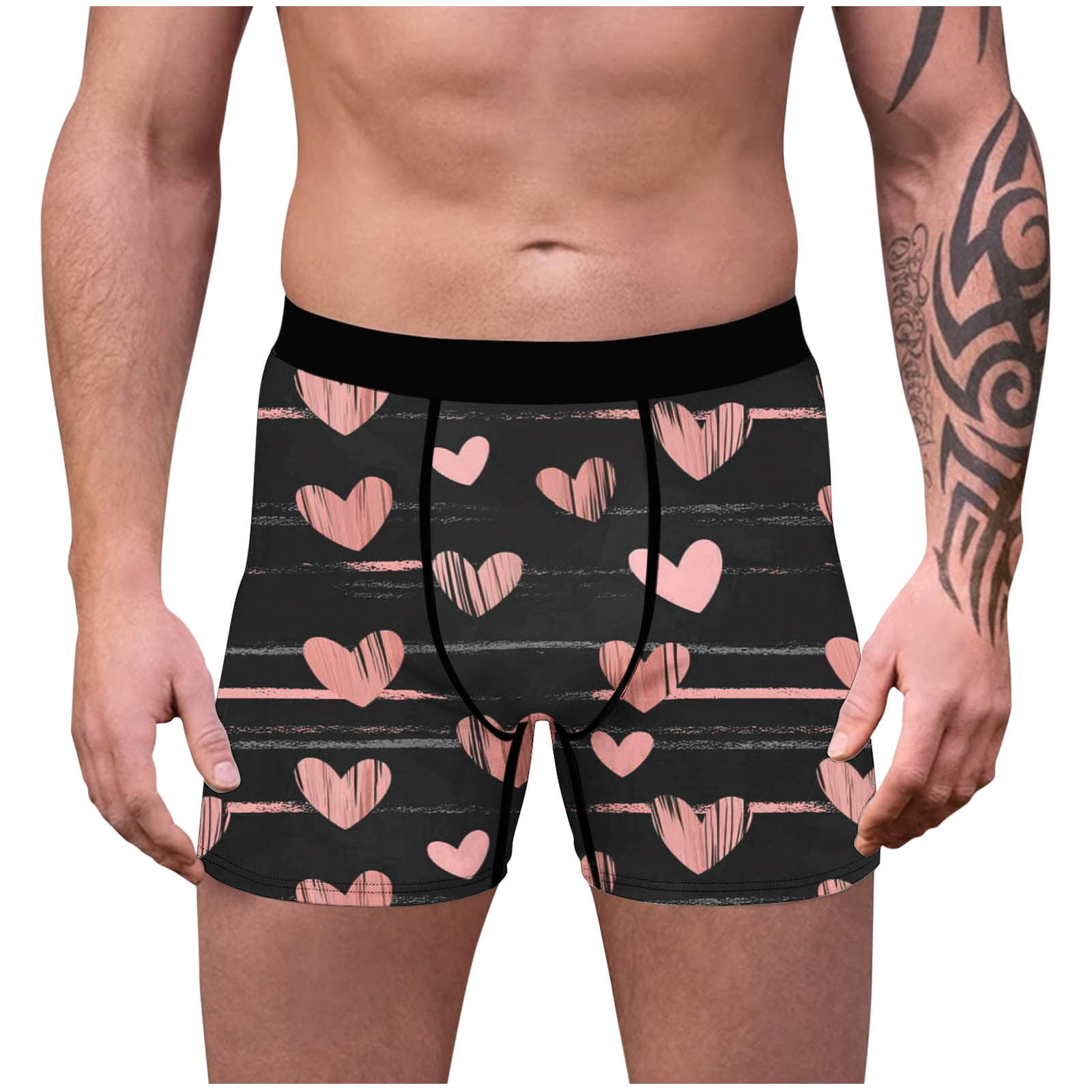 FITORON Mens Red Boxer Briefs, Pink Heart Print Stretch Underwear ...