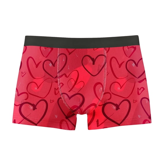 FITORON Mens Red Heart Print Trunk Underwear, 95% Polyester 5% Spandex ...