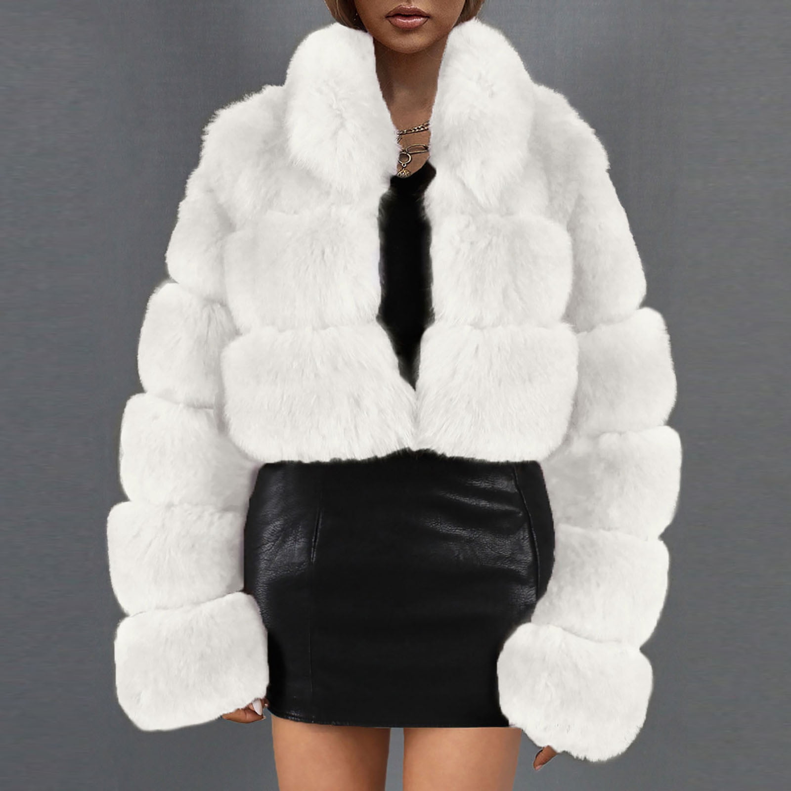 Fitoron Women Faux Fur Coat Ladies Warm Faux Fur Coat Jacket Winter Solid V Neck Outerwear