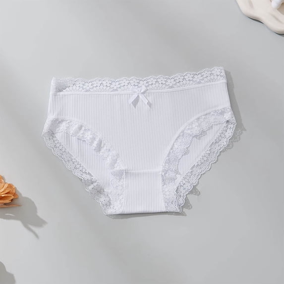 FITORON Womens Ribbed Lace Trim Panties, Mid Rise Stretchy Briefs ...