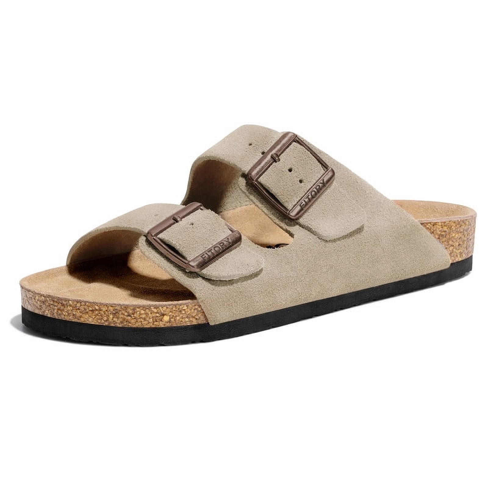 FITORY Mens Leather Sandals with Arch Support, Open Toe Slides ...