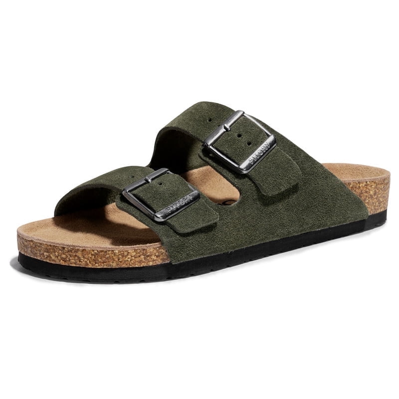 FITORY Mens Leather Sandals with Arch Support, Open Toe Slides ...