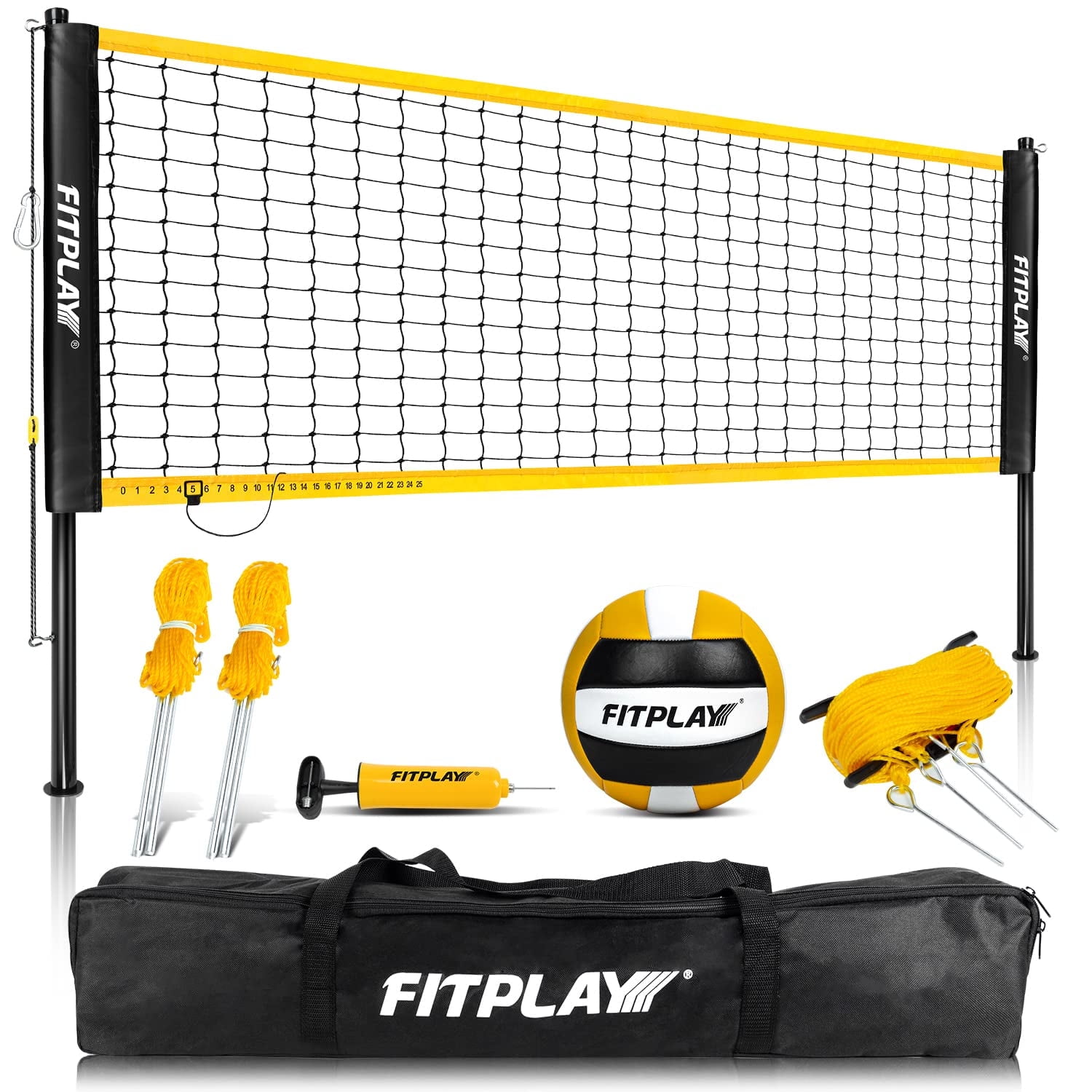 FITPLAY Portable Volleyball Net System, Three Heights Adjustable, 32 ...