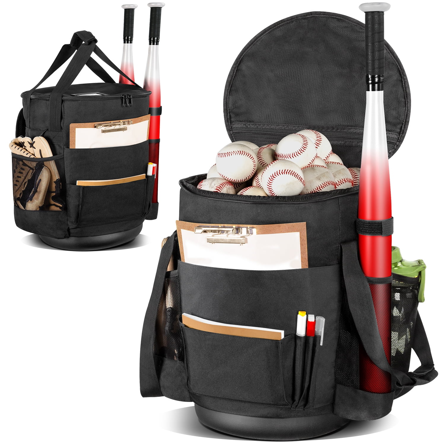 FITPLAY Pro 40L Baseball Buckets Bag, with Anti-Slip EVA Bottom, Black ...