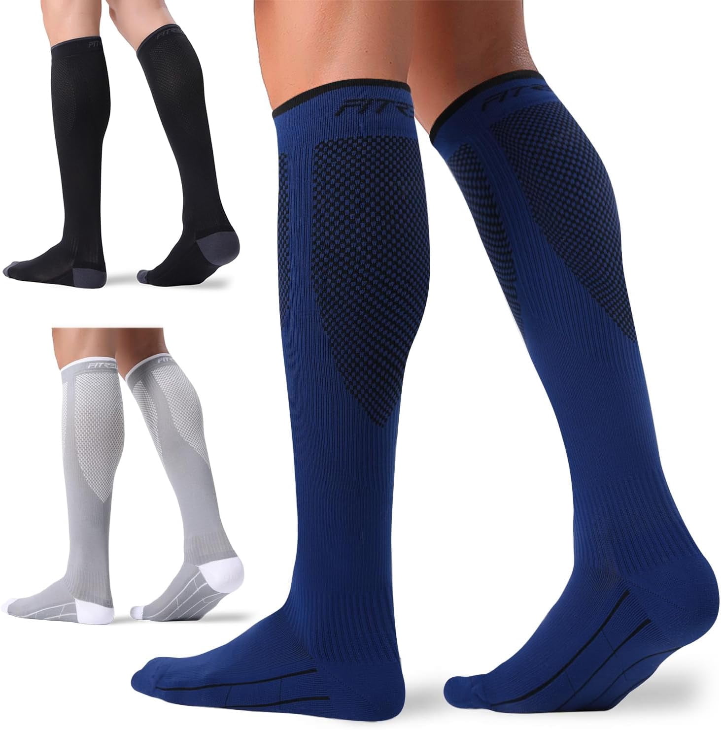 FITRELL 3 Pairs Compression Socks for Women and Men 20-30mmHg ...