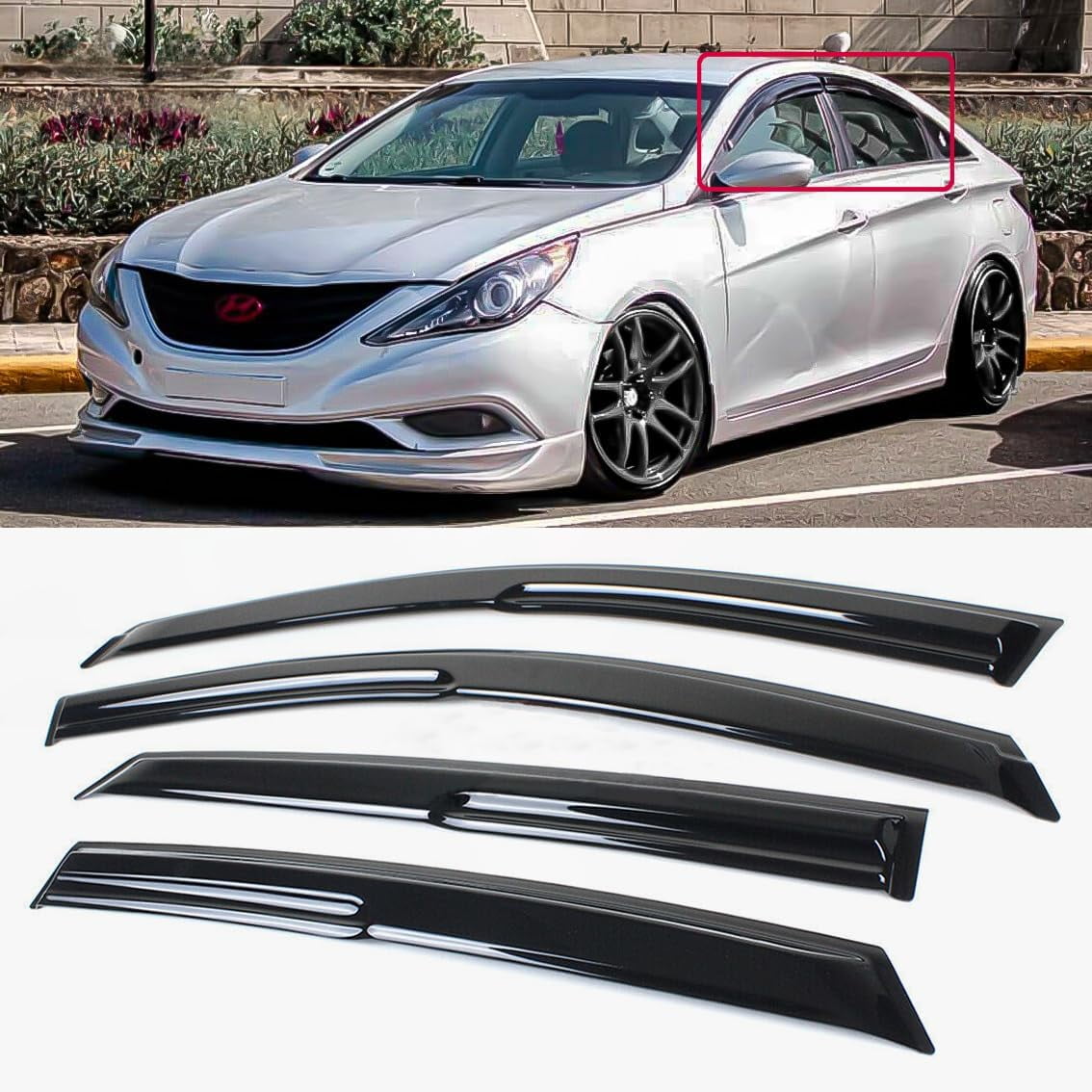 FITS 2011-2014 Hyundai Sonata 3D Wavy Mugen Style Window Visor RAIN ...