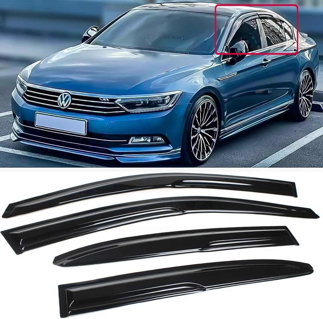 FITS 2012-2019 VW Passat 3D Wavy Mugen Style Window Visor RAIN Guard ...